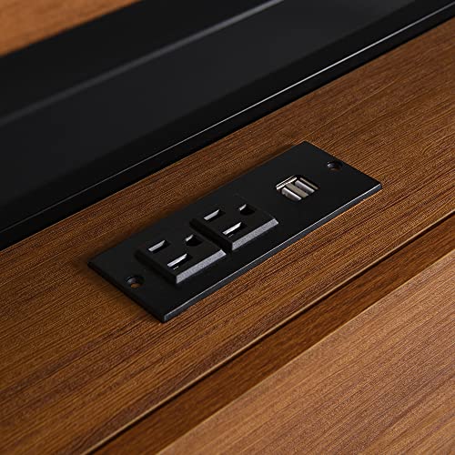 EMKK Queen Size Metal Platform Bed Frame with 2 Drawers,Sockets and USB Ports,Metal and Wood Platform Bed Frame, Wood Slat Support, No Box Spring,Easy Assembly, Black, Queen