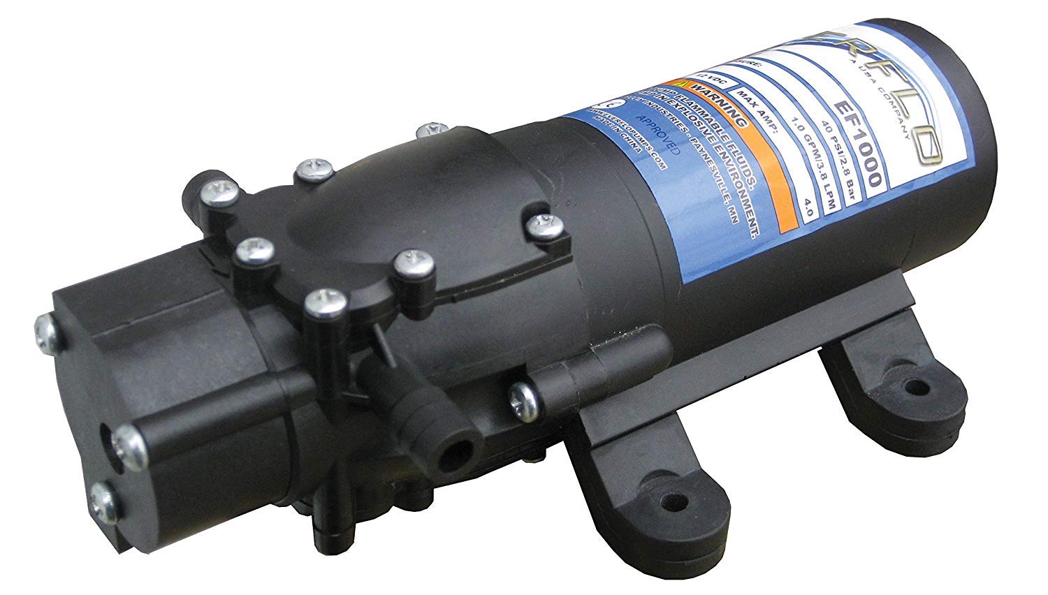 Everflo EF-1000-BOX 12V Diaphragm Pump with 3/8" Hose Barb Ports, 1.0 GPM (Pack of 2)