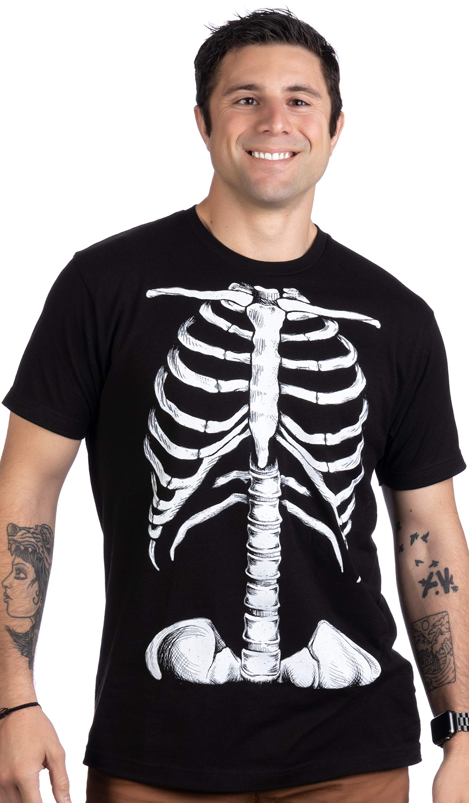 Ann Arbor T-shirt Co. Skeleton Rib Cage, Jumbo Print Novelty Halloween Costume Unisex T-Shirt - Large - Black