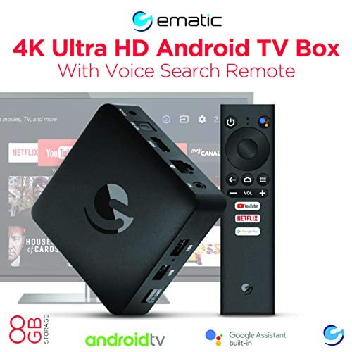 4K Ultra HD Android TV Box with Google Assistant Remote Streaming Media Player Chromecast Built-in 8GB Storage
