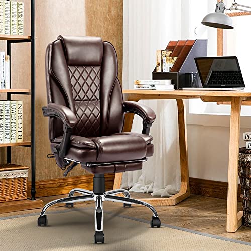 NOBLEMOOD Heated Massage Office Chair - Ergonomic Office Chair with Foot Rest and Lumbar Support, High Back Excutive Office Chair with Heating and Massaging for Adults (Brown)