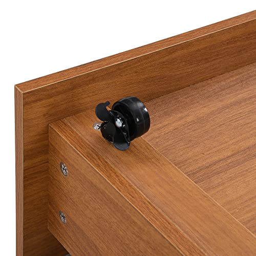 EMKK Queen Size Metal Platform Bed Frame with 2 Drawers,Sockets and USB Ports,Metal and Wood Platform Bed Frame, Wood Slat Support, No Box Spring,Easy Assembly, Black, Queen