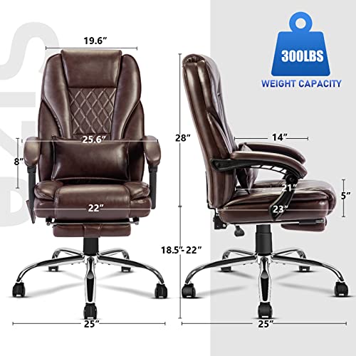 NOBLEMOOD Heated Massage Office Chair - Ergonomic Office Chair with Foot Rest and Lumbar Support, High Back Excutive Office Chair with Heating and Massaging for Adults (Brown)