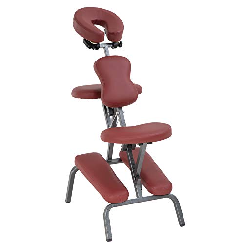 PayLessHere Massage Chair Portable Tattoo Chair Folding Height Adjustable 2 Inch Thick Sponge Light Weight Therapy Chairs Carring Bag Face Cradle Travel Spa Chairs,Burgundy