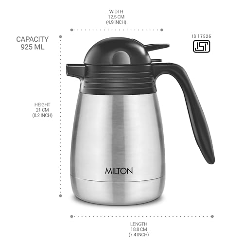 Milton Insulated Coffee Carafe (34 oz) thermos Water Coffee Dispenser, Tea Flask- Stainless Steel Hot Beverage Dispenser-Thermal Carafe Air Pot Silver (1000 ml)