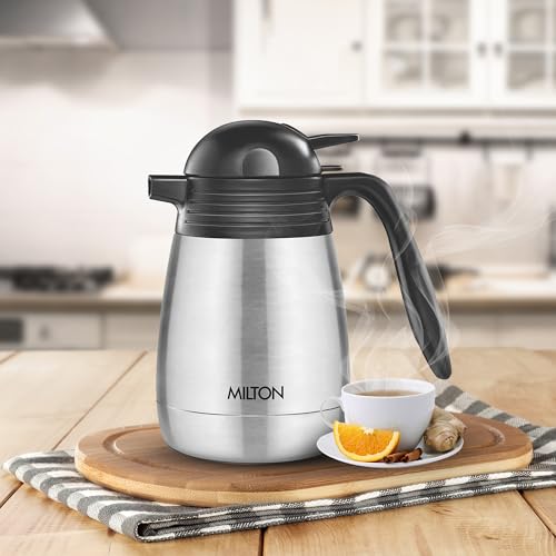 Milton Insulated Coffee Carafe (34 oz) thermos Water Coffee Dispenser, Tea Flask- Stainless Steel Hot Beverage Dispenser-Thermal Carafe Air Pot Silver (1000 ml)