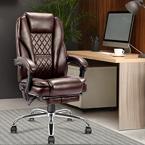 NOBLEMOOD Heated Massage Office Chair - Ergonomic Office Chair with Foot Rest and Lumbar Support, High Back Excutive Office Chair with Heating and Massaging for Adults (Brown)