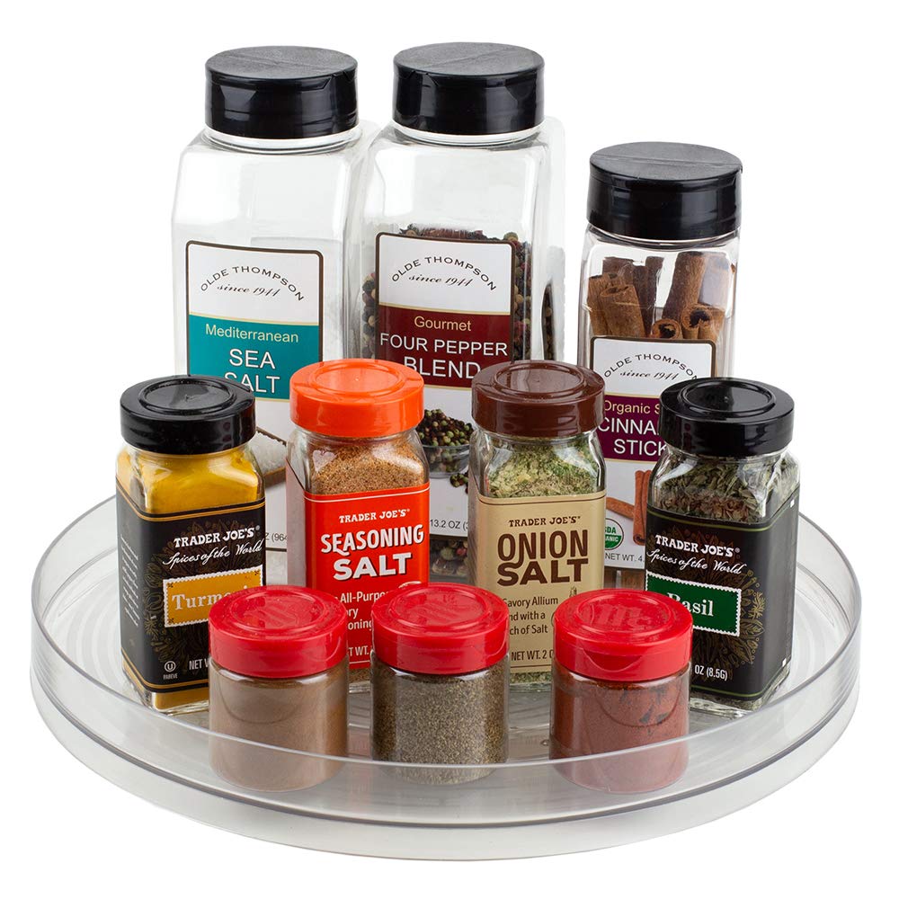Home Basics Ta Spin Non-Skid Plastic 360 Degree Turntable – Rotating Stand for Dining Table, Kitchen Counters, Cabinets, Pantry and Fridge-Spices, Seas, Clear