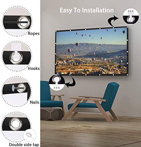 ASHATA 60 Inch 16:9 HD 4K Portable Foldable Projection Screen, Durable Non-Crease Projector Movies Screen Support Double Sided Projection for Home Office Cinema Indoor Outdoor