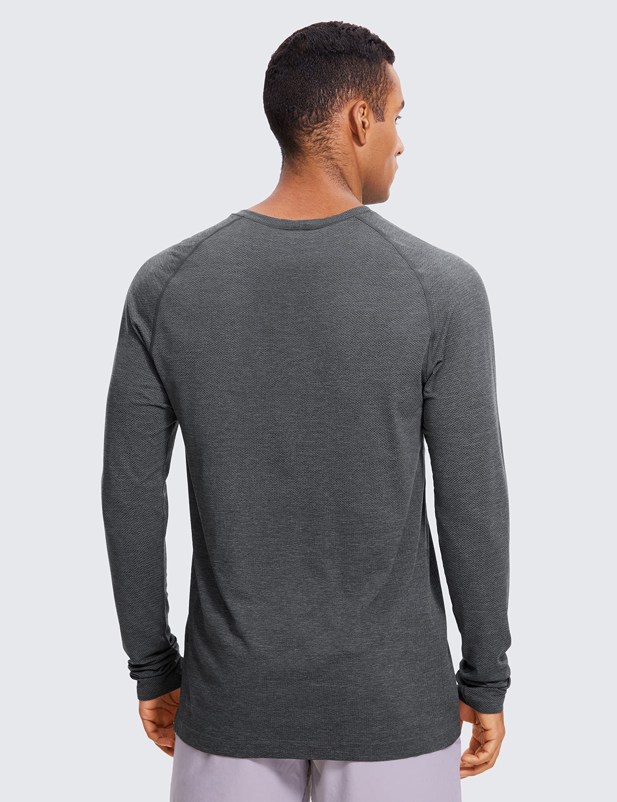 CRZ YOGA Mens Seamless Long Sleeve Tee Shirts Moisture Wicking Workout Athletic Running Shirts Breathable Gym Tops Deep Coal Heather Medium
