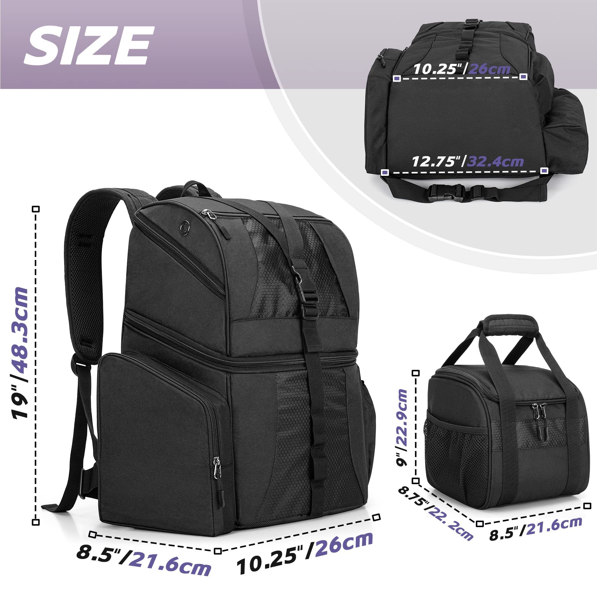 DSLEAF Bowling Backpack and Separate Ball Bag Combo, Bowling Ball Bag with Wooden Ball Holder and Shoe Compartment Hold A Pair of Shoes US Mens 16 and Multi-Pockets for Accessories (Patent Design)