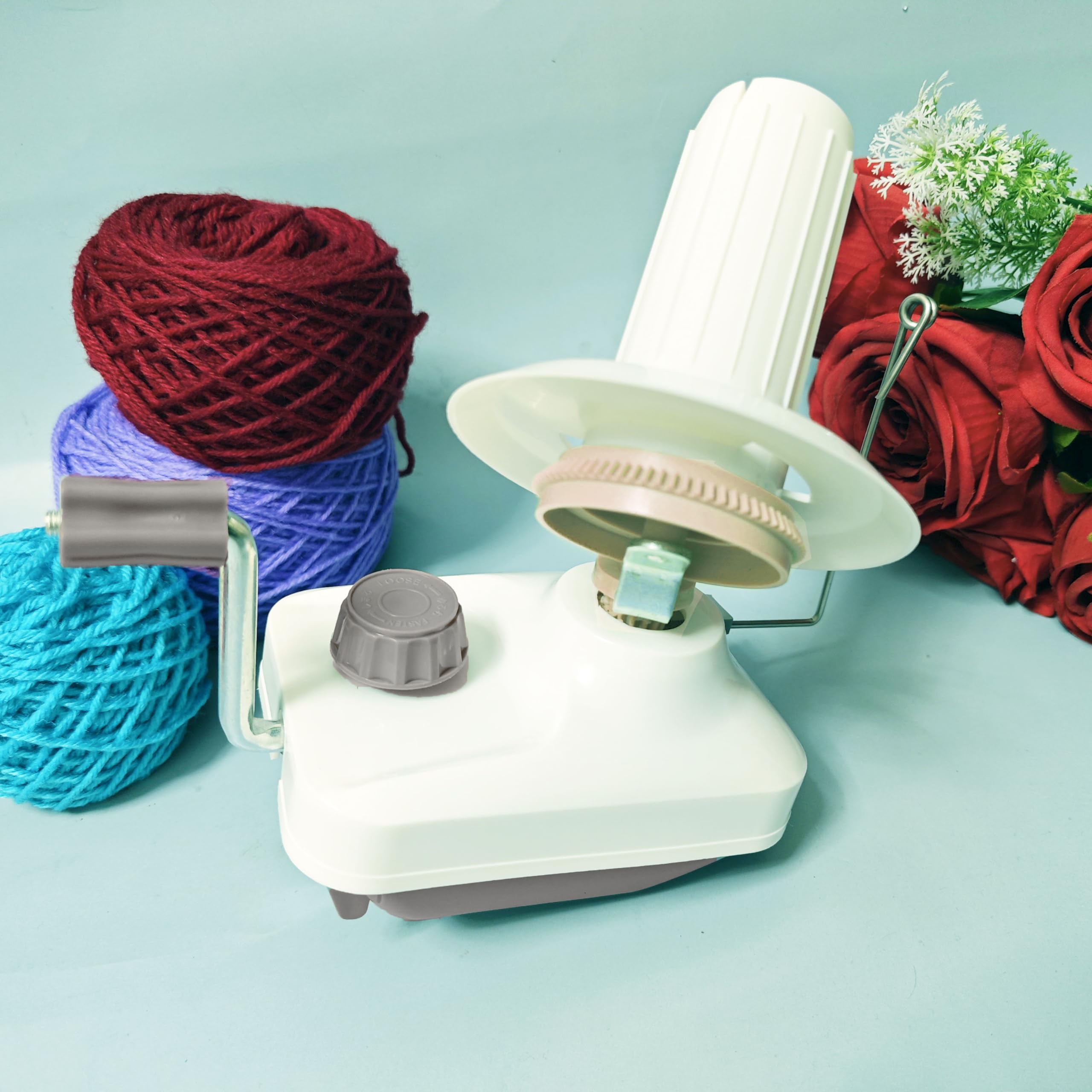 Yarn Ball Winder Hand Operated Winding Wool Winder Machine Yarn String Ball Winder, Convenient Ball Winder for Yarn Tabletop Clamp, White and Gray