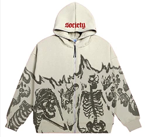 YEOU Y2K Retro Rhinestone Skeleton Hoodie Harajuku Gothic Hip Hop Sweatshirts Punk Jackets Streetwear