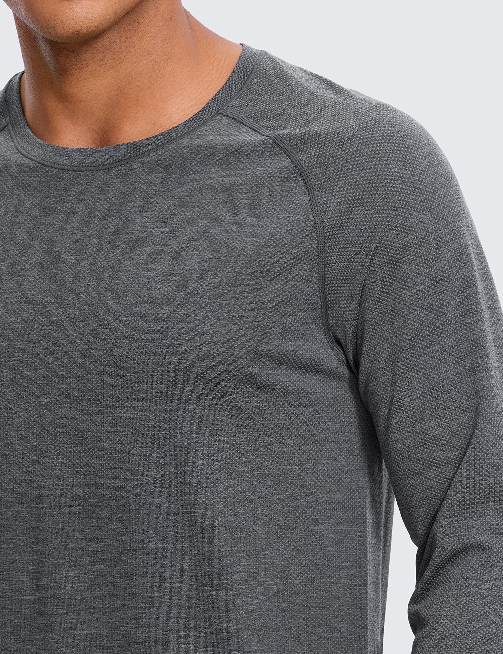 CRZ YOGA Mens Seamless Long Sleeve Tee Shirts Moisture Wicking Workout Athletic Running Shirts Breathable Gym Tops Deep Coal Heather Medium