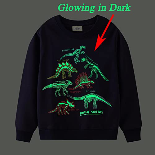 Toddler Boy Dinosaur Halloween Sweatshirts Dino Skeleton Glowing Shirts Long Sleeve T-Rex Bones Graphic Pullover Tops for Kids 3t/8154