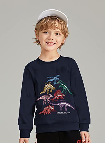 Toddler Boy Dinosaur Halloween Sweatshirts Dino Skeleton Glowing Shirts Long Sleeve T-Rex Bones Graphic Pullover Tops for Kids 3t/8154