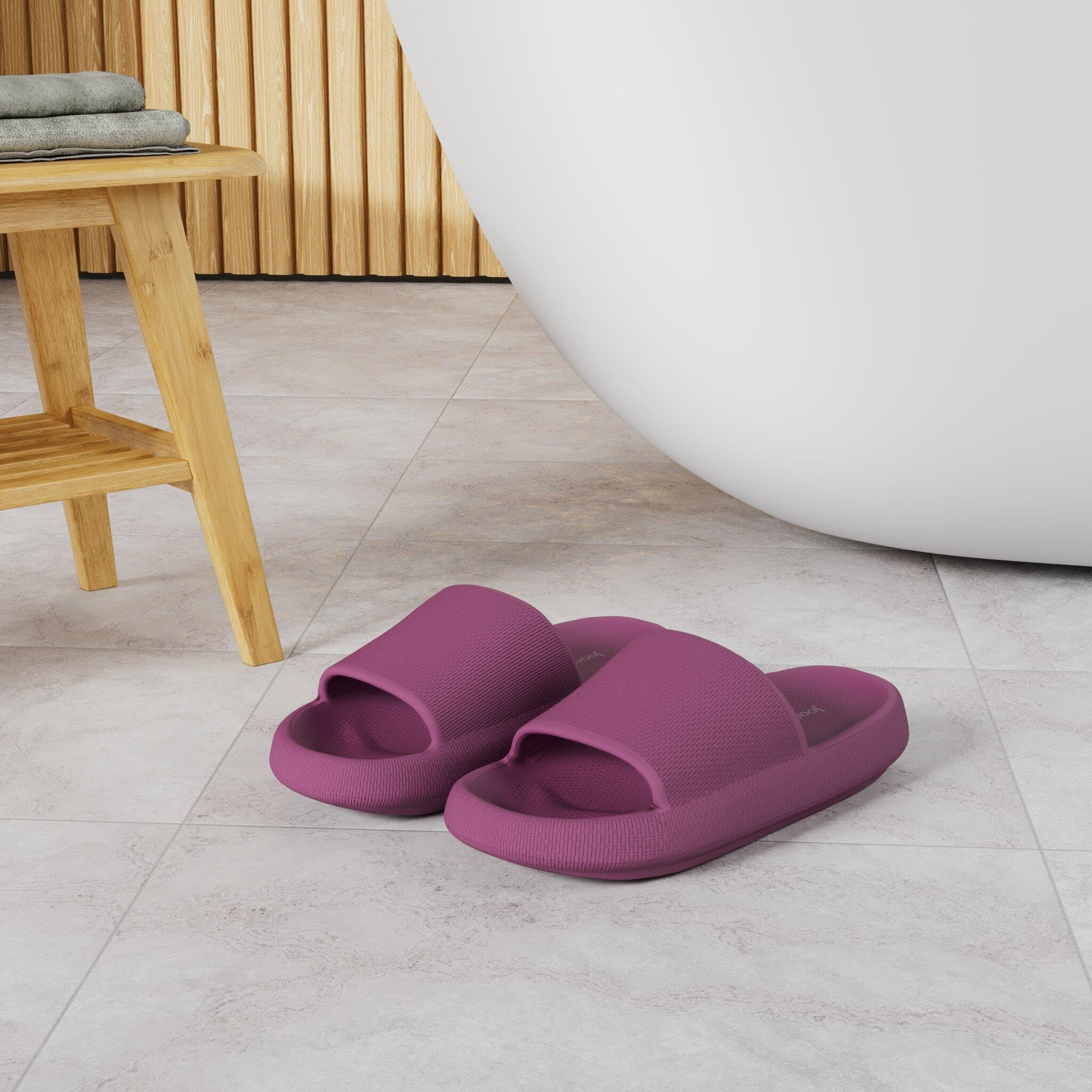 Joomra Womens Slides Thick Sole Platform Non Slip House Shower Bathroom Pillow Slippers for Ladies Cushioned Tan Soft Indoor Bath Female Sandals Fuchsia 35-36