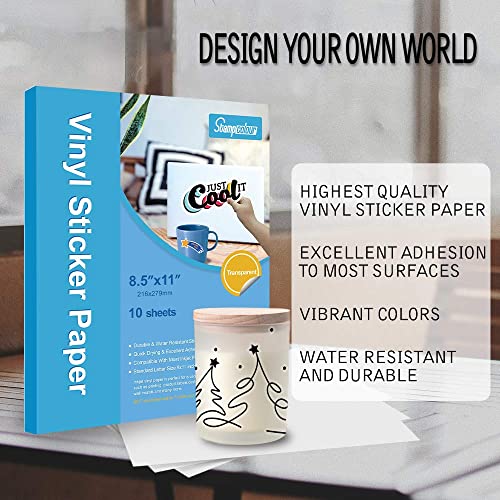 Premium Printable Vinyl Sticker Paper,Transparent 30 Clear Self-Adhesive Sheets,No-Waterproof,Dries Quickly Vivid Colors Decal Paper,Tear Resistant-for Any Epson HP Canon Sawgrass Inkjet Printer