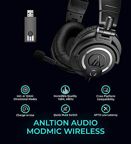 Audio Technica ATH-M40x Professional Studio Monitor Headphone Black Bundle with Antlion Audio ModMic Wireless, Blucoil 6' 3.5mm Extension Cable, Headphone Amp, Headphone Hook and Slappa Headphone Case