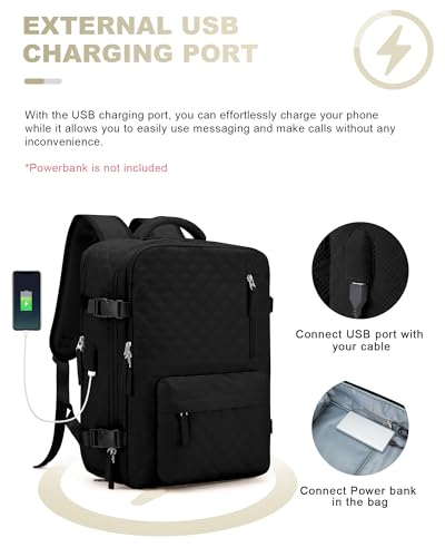 livbote Travel Backpack for Women, Large Carry on Backpack Flight Approved with Shoe Compartment & USB Charging Port, Waterproof Casual Daypack Work Business Backpacks Mochila de viaje, Black