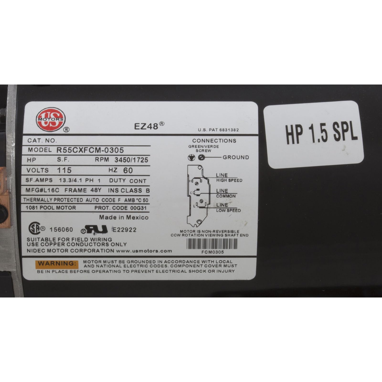 Waterway Plastics 806105361486 3420610-1U WW Ex2 1.5hp 115V 2-Speed 48fr 2" OEM Pump