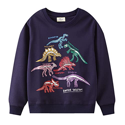 Toddler Boy Dinosaur Halloween Sweatshirts Dino Skeleton Glowing Shirts Long Sleeve T-Rex Bones Graphic Pullover Tops for Kids 3t/8154