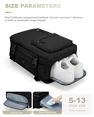 livbote Travel Backpack for Women, Large Carry on Backpack Flight Approved with Shoe Compartment & USB Charging Port, Waterproof Casual Daypack Work Business Backpacks Mochila de viaje, Black