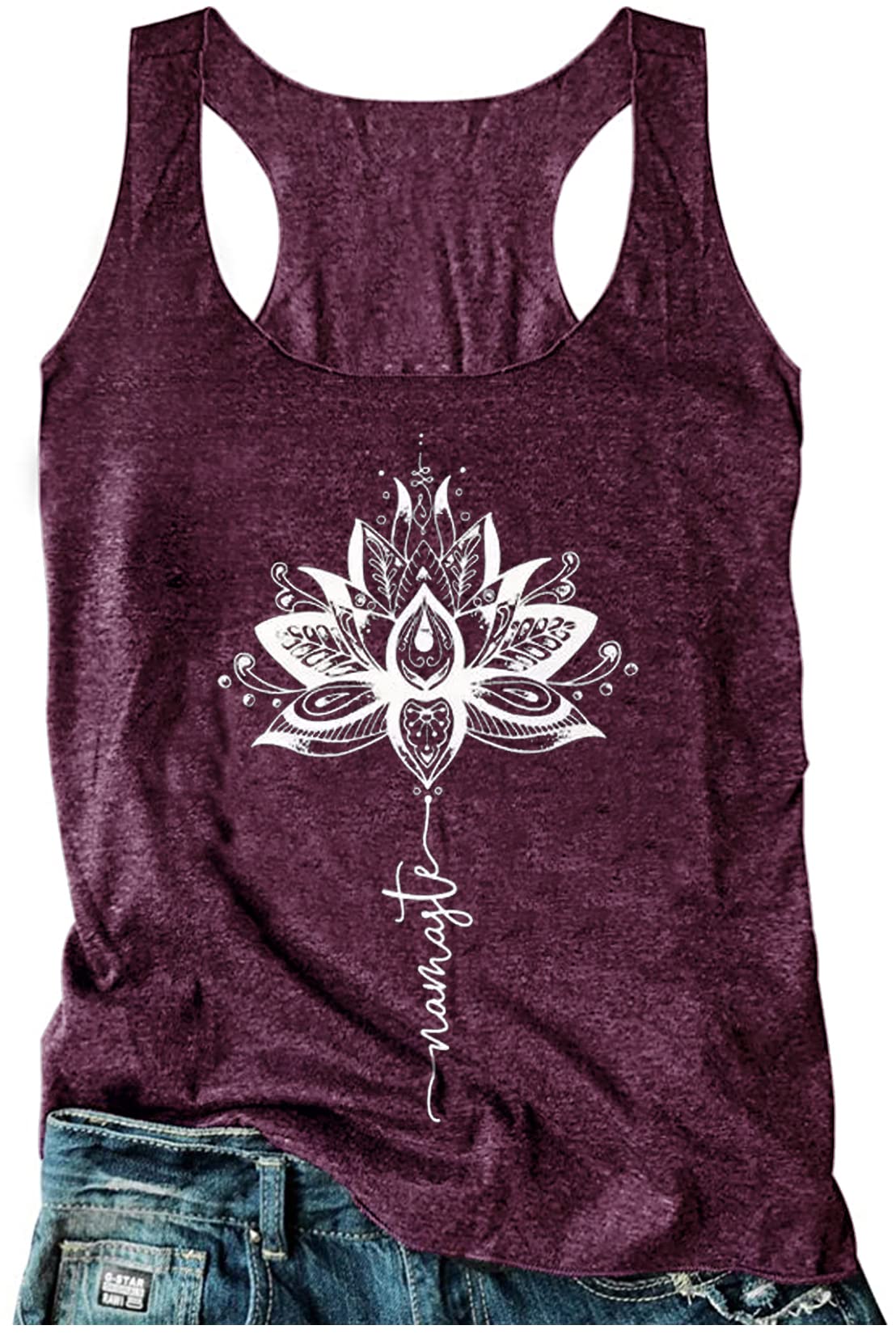 Summer Tops for Women 2025 Vacation Boho Beach Basic Tank Tops Ladies Trendy Graphic Racerback Shirt Workout Tops Outfit(Mandala Lotus-Purple,Large)