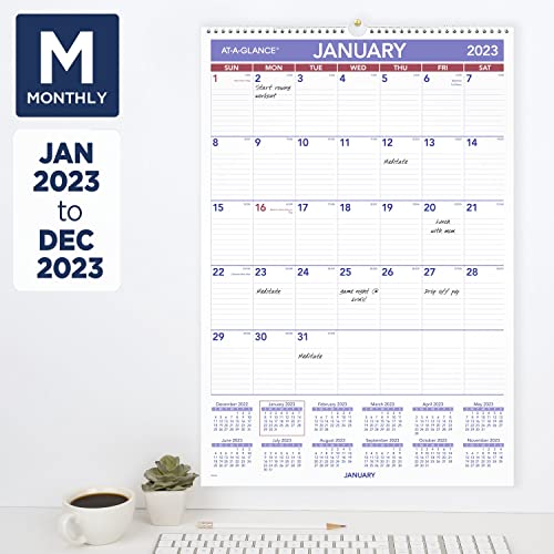 AT-A-GLANCE 2023 Wall Calendar, 15-1/2" x 22-3/4", Large, Spiral Bound, Monthly (PM328)