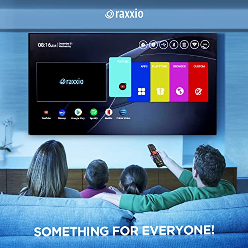 Raxxio Android TV Box - RAX2100 Android 9.0, Ultra HD 4K 75fps, 4 GB RAM, 64 GB ROM, WiFi 2.4G + 5G, USB 3.0, and Bluetooth 4.1 Enabled Smart Android Box with HDMI Cable and Bluetooth Remote Control