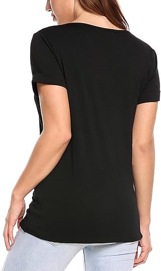 Beyove Womens Low Cut Tops Deep V Neck Plunging Tee T Shirts, Pack of 2 Black Black