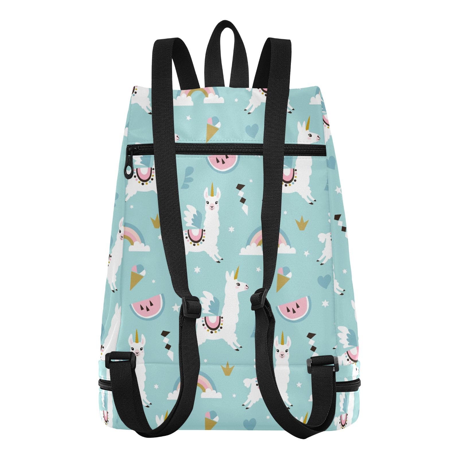 Joisal Rainbow Alpaca Pattern Swimming Backpack with Shoe Compartment Backpack Gym Bag for Men, Competitive Swim Bag