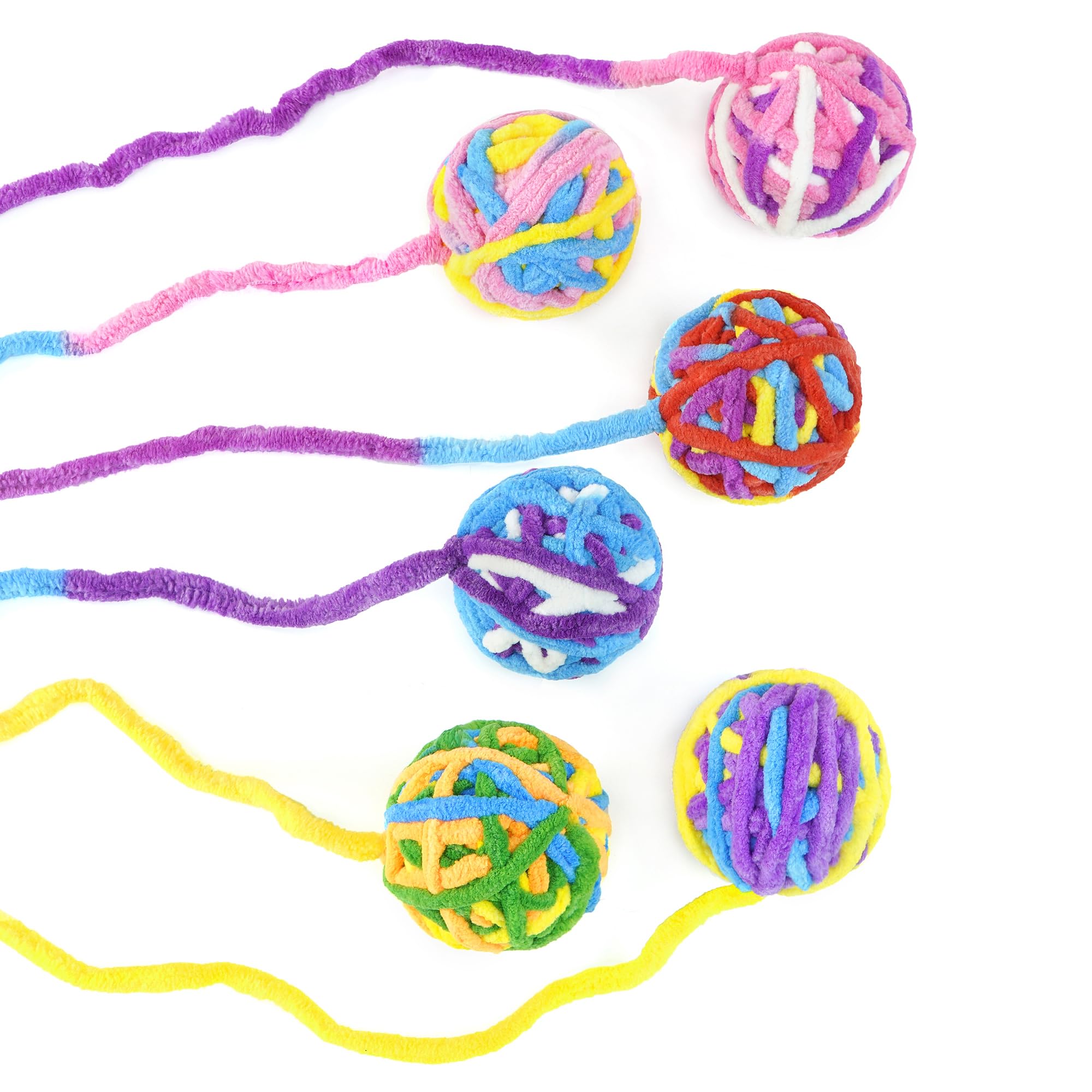 CHIWAVA 6 Pack 20" Woolen Yarn Cat Toys Ball with Bell 2" Large Indoor Cat Toy Balls Kitten Interactive Toys