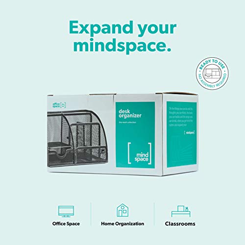 Mindspace Desk Organizer for Office Desk Organizers and Accessories with 6 Compartments + Drawer | The Mesh Collection, Black