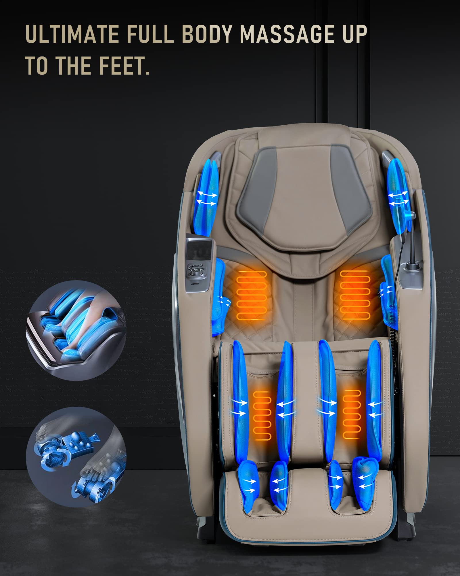 UIIU 3D Massage Chair Full Body Zero Gravity Back&Calf Heated Screen Touch Electric Massage Chairs SL Track Yoga Strecth Voice Control Body Scan with Bluetooth Speaker Foot Massage Blue