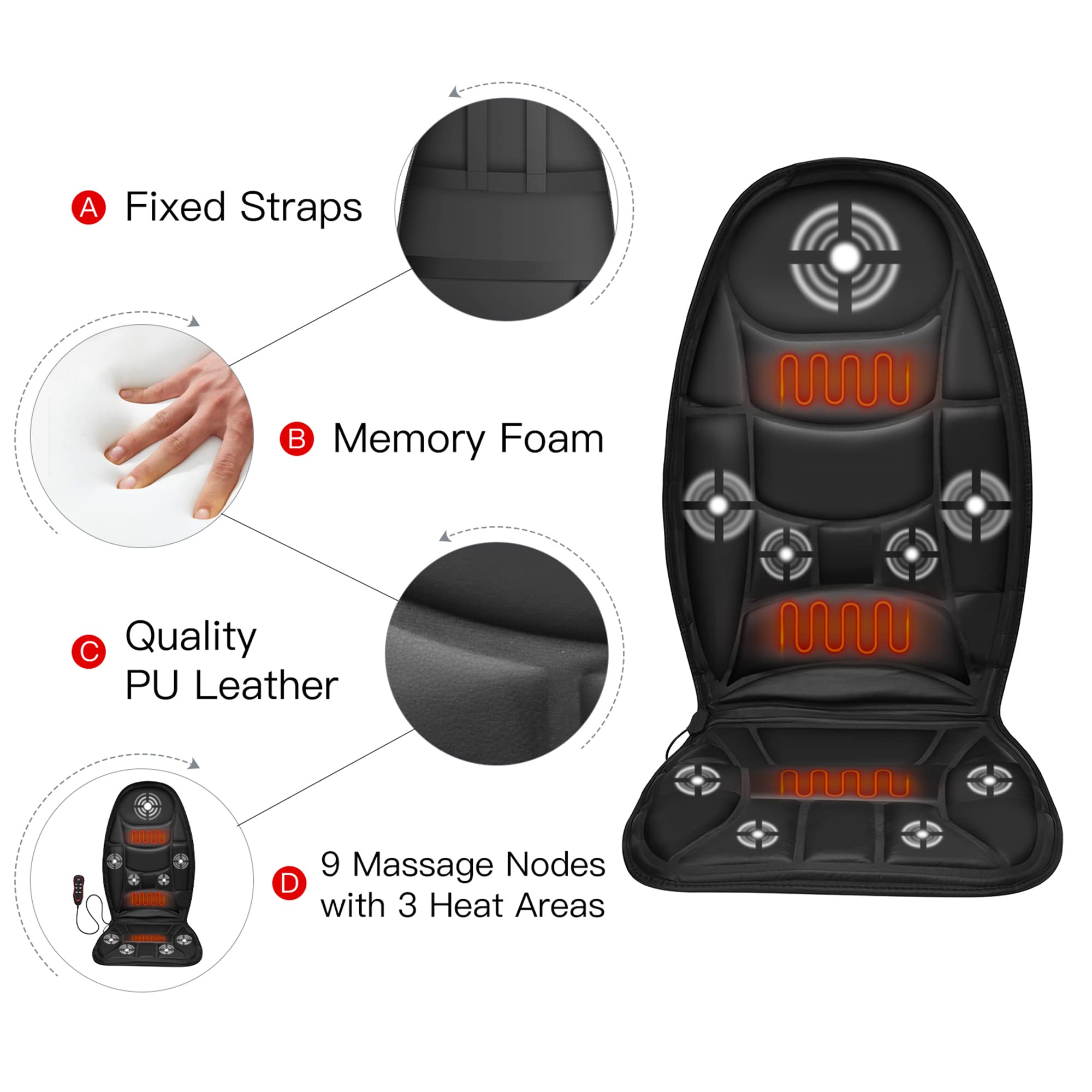 Homesnew Shiatsu Neck and Back Massager with Heat, Heated Massage Chair Pad for Full Back Massage with 9 Vibration Motor and 3 Graphene Heating, Suitable for Home and Office Chair