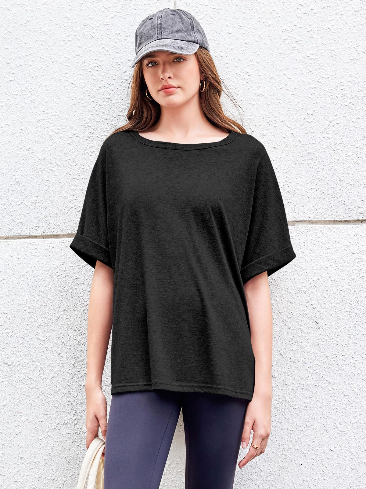 Women Oversized T-Shirt Summer Casual Short Sleeve Loose Tee Tops Black