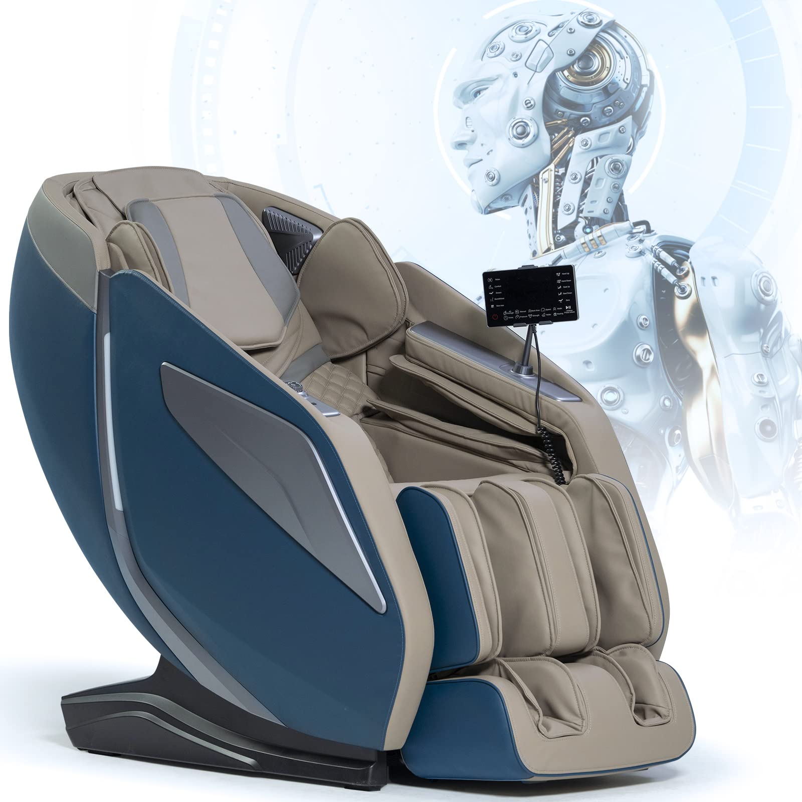 UIIU 3D Massage Chair Full Body Zero Gravity Back&Calf Heated Screen Touch Electric Massage Chairs SL Track Yoga Strecth Voice Control Body Scan with Bluetooth Speaker Foot Massage Blue