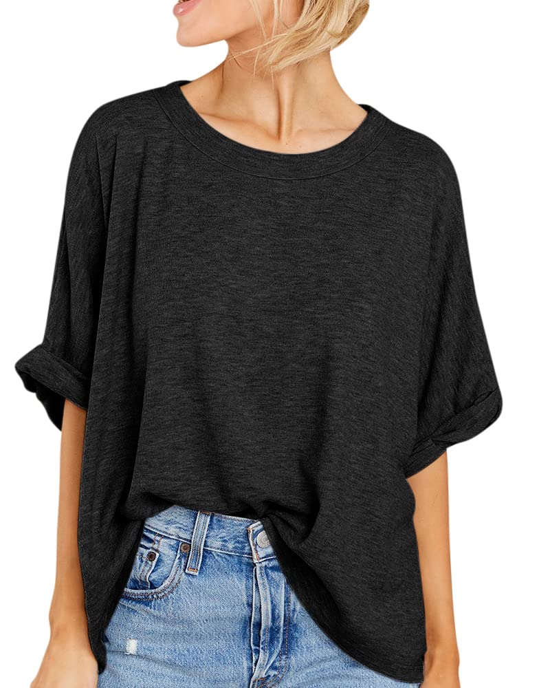 Women Oversized T-Shirt Summer Casual Short Sleeve Loose Tee Tops Black