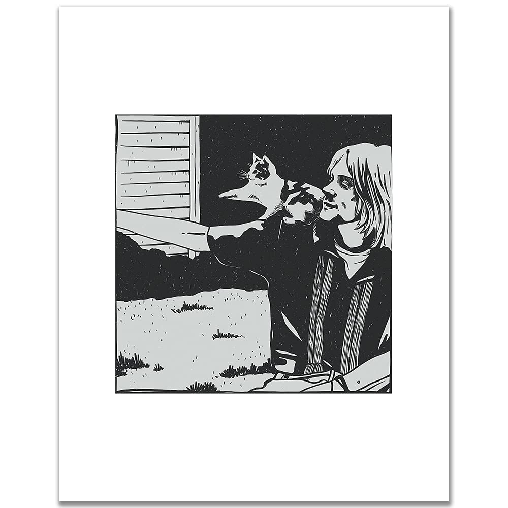 8x10 Kurt Cobain With Cat Poster/Nirvana Poster/Nirvana Nevermind/Music Wall Decor/Home Wall Decor/Living Room Decor/Cat Lover Gifts For Women For Men/Aesthetic Room Decor/Wall Hanging