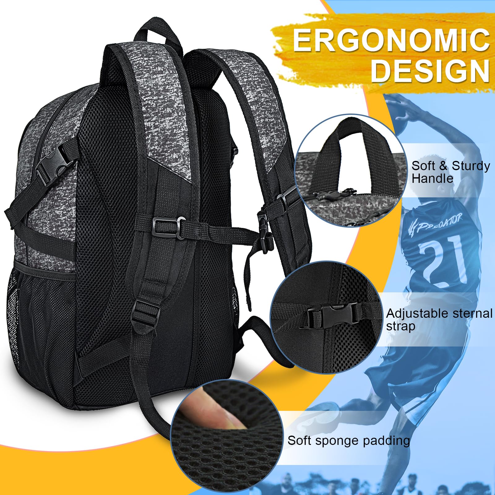 Goloni Basketball Backpack,Large Basketball Bag with Ball Compartment & Shoe Compartment,Sports Bag Fit Volleyball, soccer