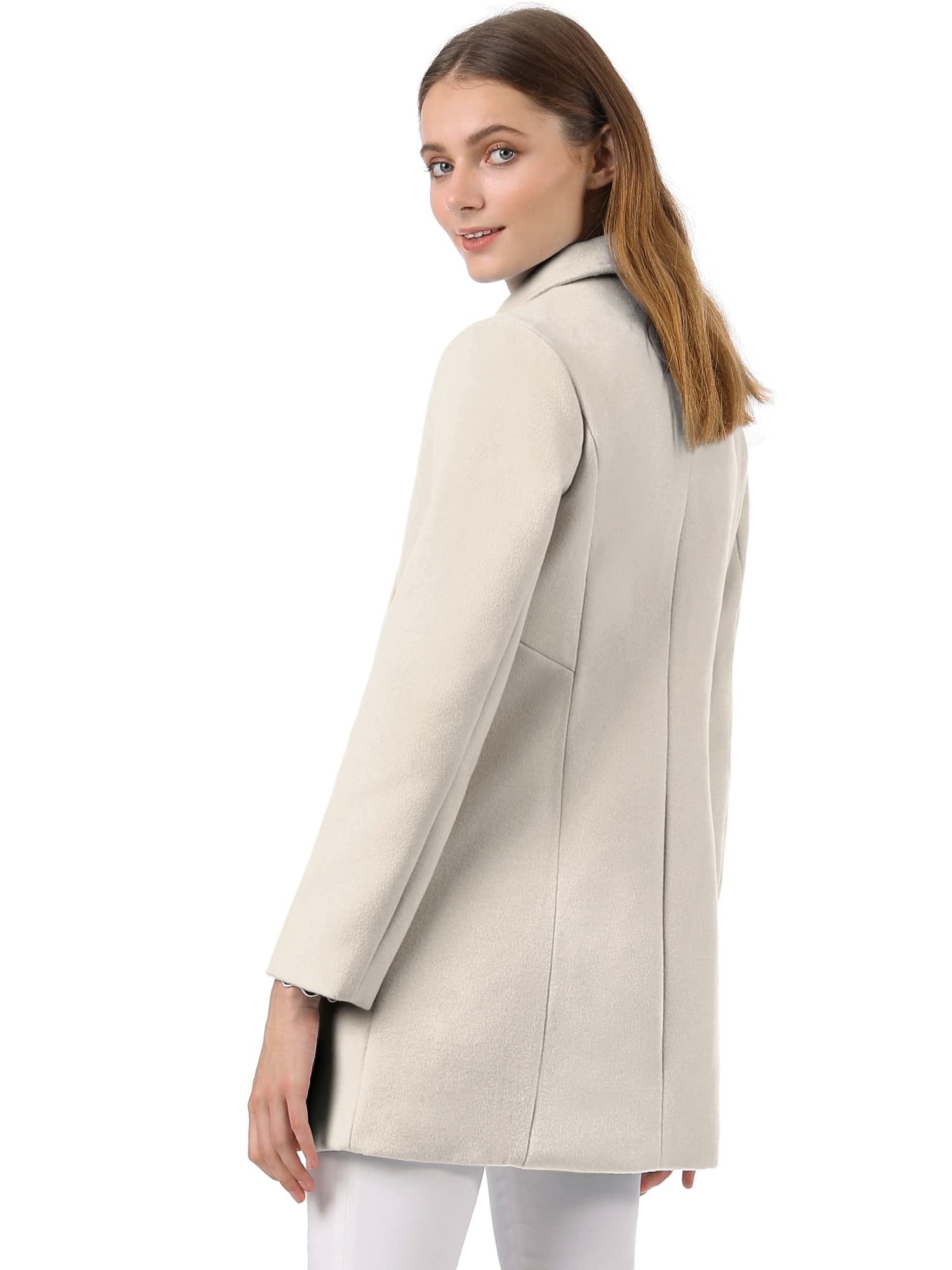 Allegra K Women's Peter Pan Collar Double Breasted Winter Long Trench Pea Coat Small Beige