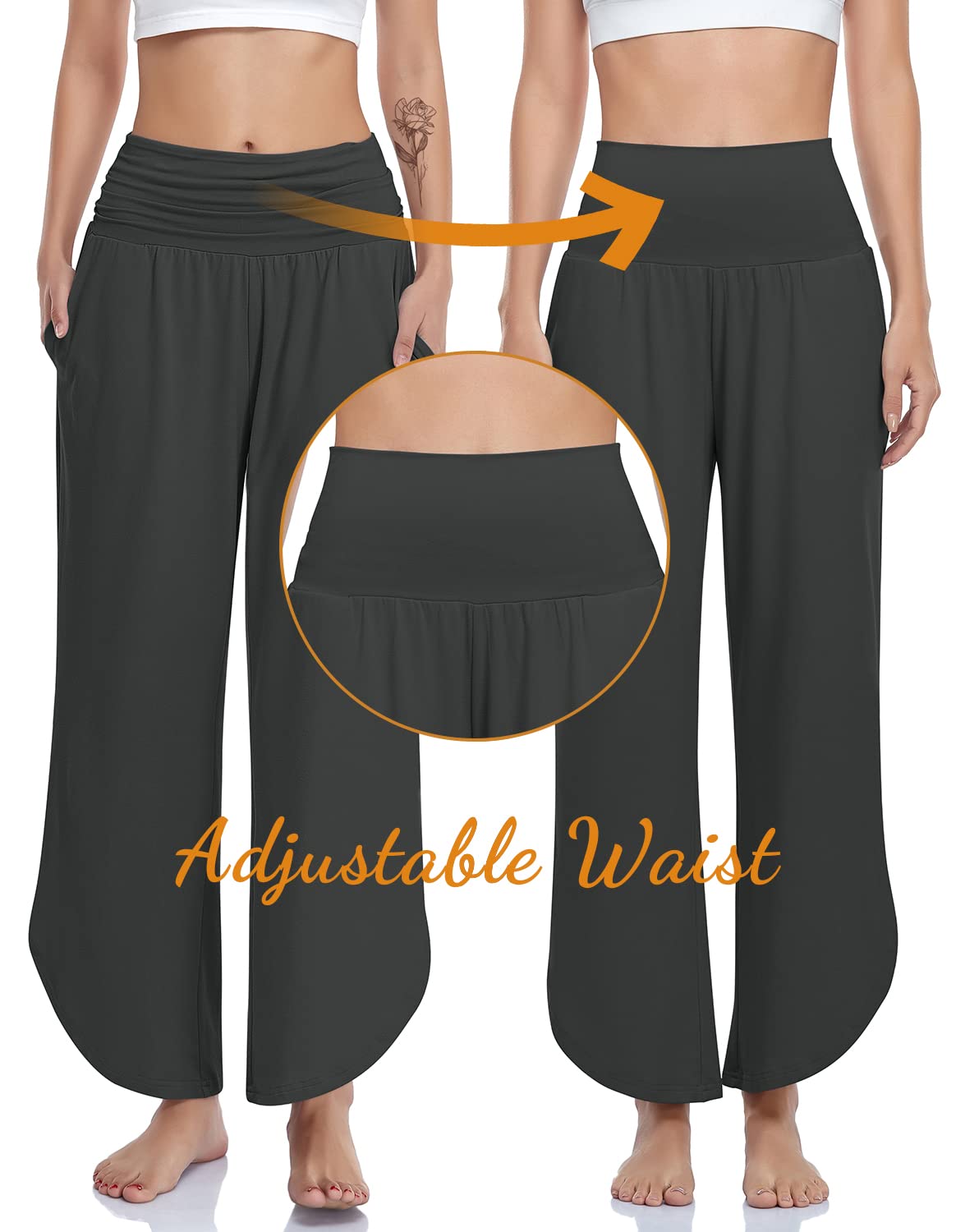 UEU Women's Wide Leg Yoga Pants High Waisted Comfy Dance Sweatpants Loose Casual Soft Lounge Joggers with Pockets (Dark Gray, M)