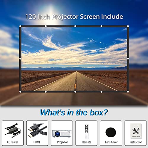 Projector with WiFi and Bluetooth [120" Projector Screen Included] 2023 Outdoor Movie Projector iOS & Android Native 1080P Full HD 9500L Compatible with TV Stick,Video Games, PC, Laptop,Smartphone