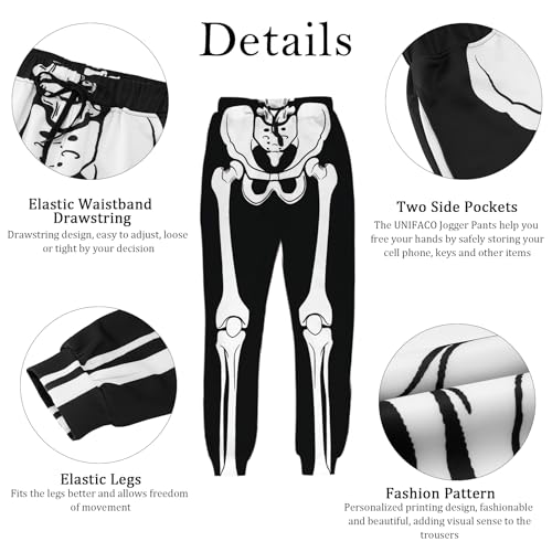 UNIFACO Unisex 3D Skeleton Bones Pants Print Sports Jogger Casual Graphic Trousers Sweatpants with Drawstring M