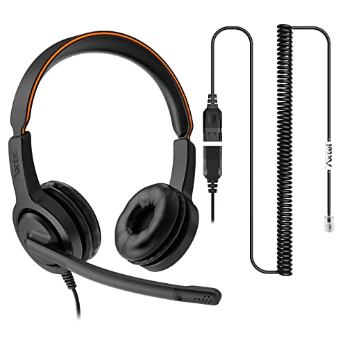 Axtel Bundle Voice 40 Duo NC with AXC-01 Cable | Noise Cancellation - Compatible with Avaya 2400/4600 Series, Mitel 6800 Series, NEC DTL/ITL Series, Nortel, Polycom VVX Series