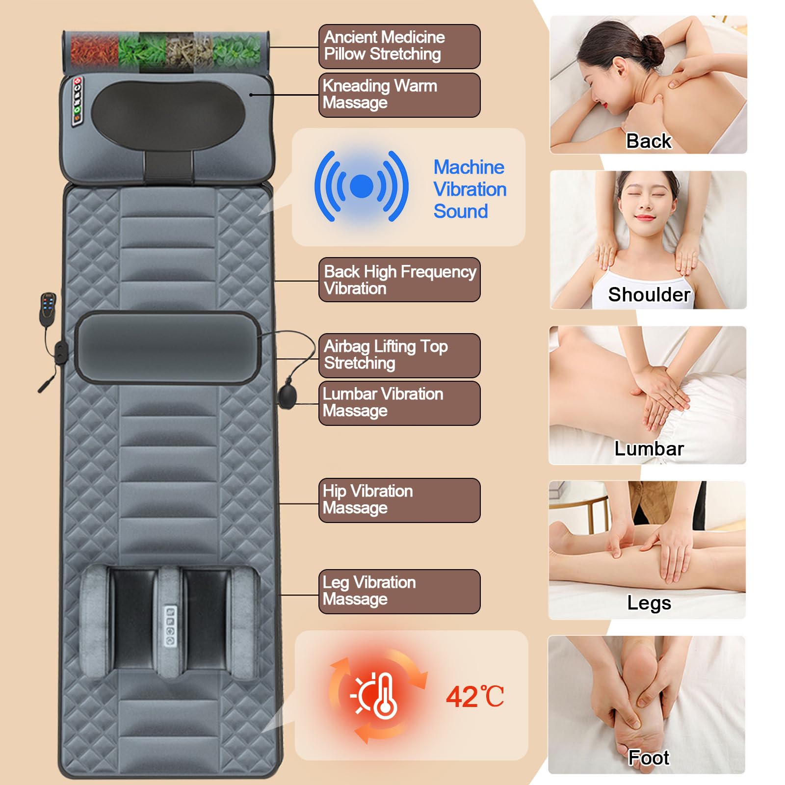 JPWDDWYT Full Body Massage Mat with Heat Massage Chair pad Foot Massager Multifunction Foldable Heating Cushion 9 Massage /3 Timing Modes Shiatsu Massage Pad (Blue)