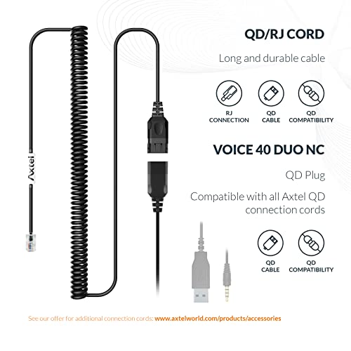 Axtel Bundle Voice 40 Duo NC with AXC-01 Cable | Noise Cancellation - Compatible with Avaya 2400/4600 Series, Mitel 6800 Series, NEC DTL/ITL Series, Nortel, Polycom VVX Series
