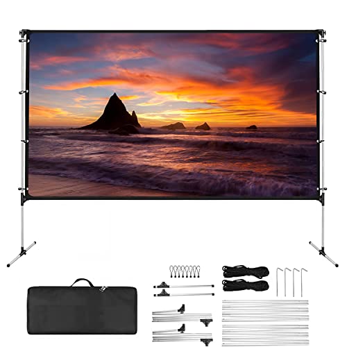 NMEPLAD Projector Screen with Stand 120 Inch Portable Projection Screen 16:9 4K HD Rear Front Projection Wrinkle-free Projection Screen For Indoor Outdoor Home Theater/Backyard/Travel With a Carry Bag