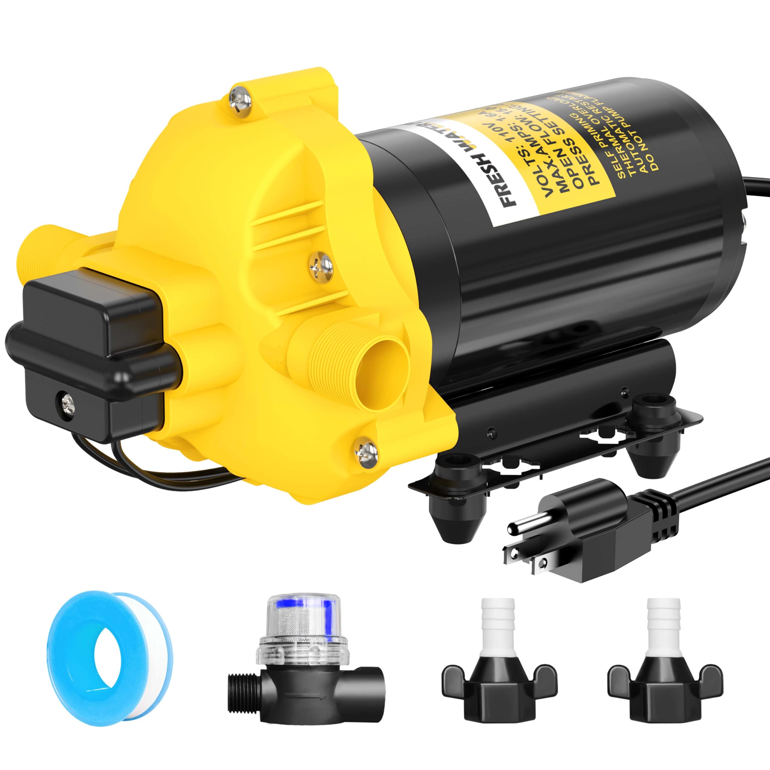 YOMILINK Fully Self-priming Water Pump, 110V 4.0 GPM 45 PSI, Automatic On-Demand Diaphragm Pump, for Kitchen, Bathroom RV, Marine Yacht, Lawn Garden, House, Fish Tanks, Small Fountains, Rain Barrels